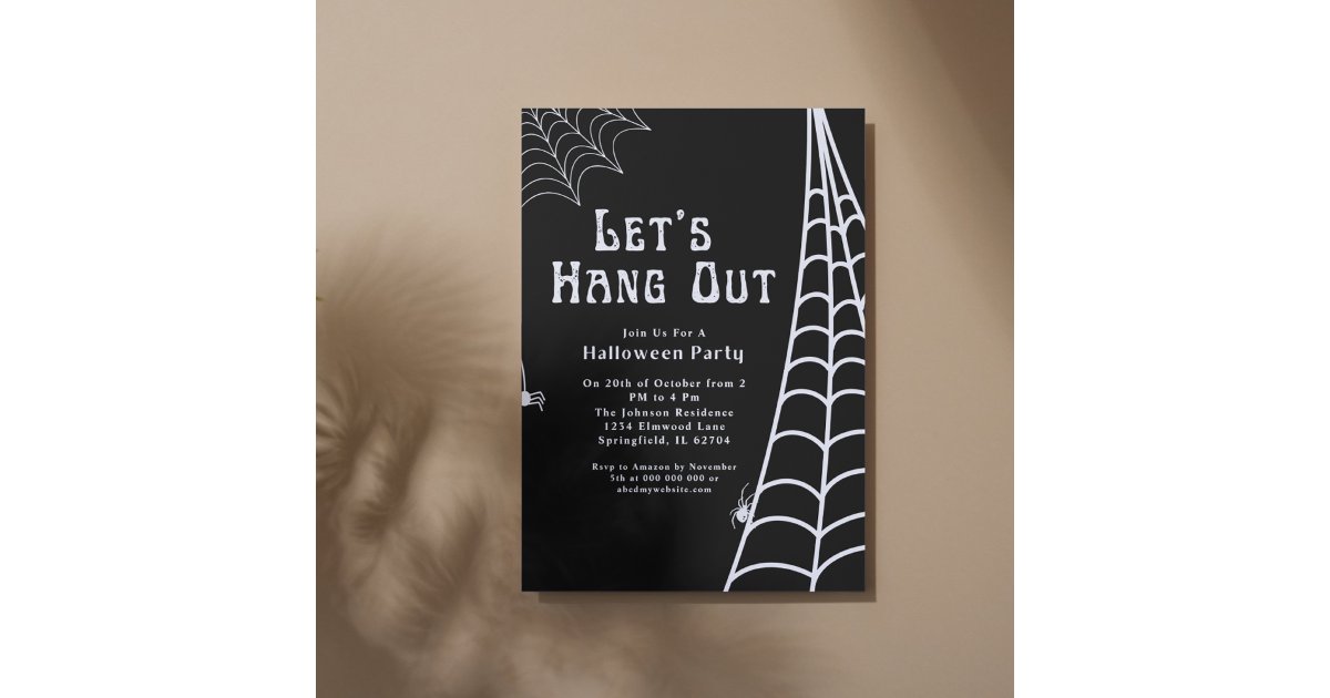 Modern Simple black Halloween spider hang out Invitation | Zazzle
