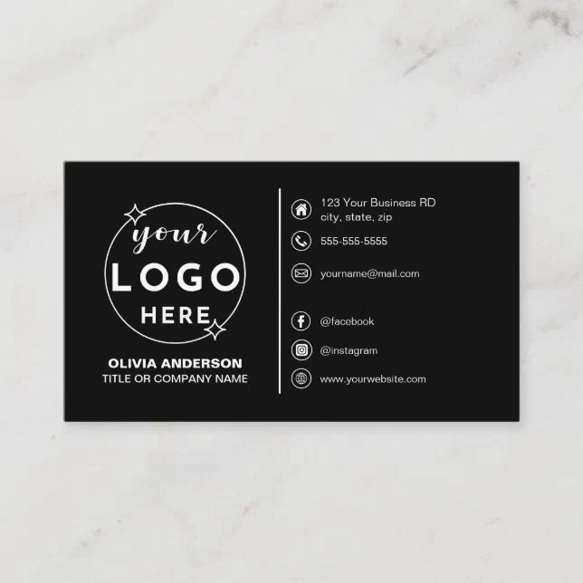 Modern Simple Black Logo Custom Icons Social Media Business Card | Zazzle