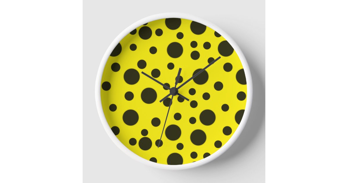 Modern Simple Black polka dot yellow pattern Clock | Zazzle