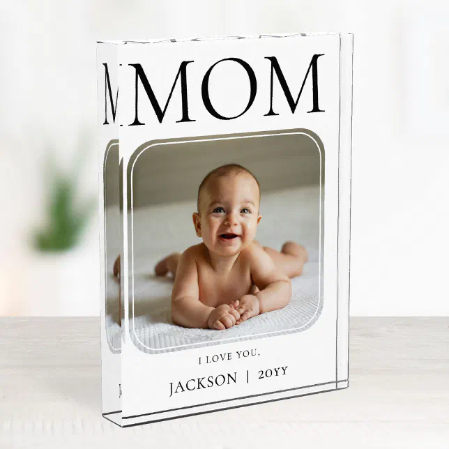 Modern Simple Black Typography I Love You Mom Photo Block | Zazzle