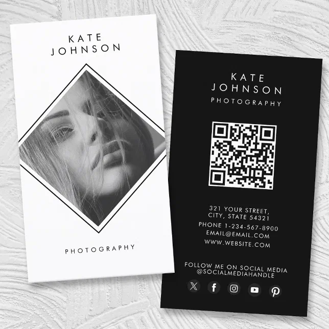 Modern Simple Black & White Photography QR Code Business Card | Zazzle