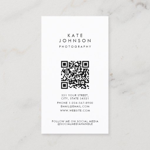 Modern Simple Black & White Photography QR Code Business Card | Zazzle