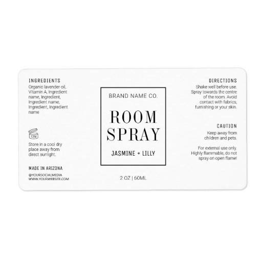 Modern Simple Black White Room Spray Bottle Label | Zazzle