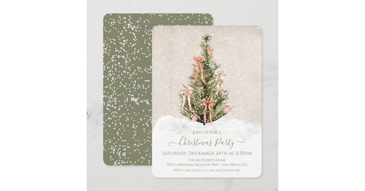 Modern Simple Boho Bow Christmas Tree Party Invitation | Zazzle