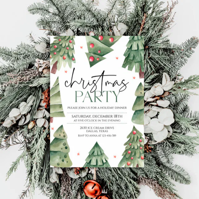 Modern Simple Boho Christmas Tree Party Invitation | Zazzle