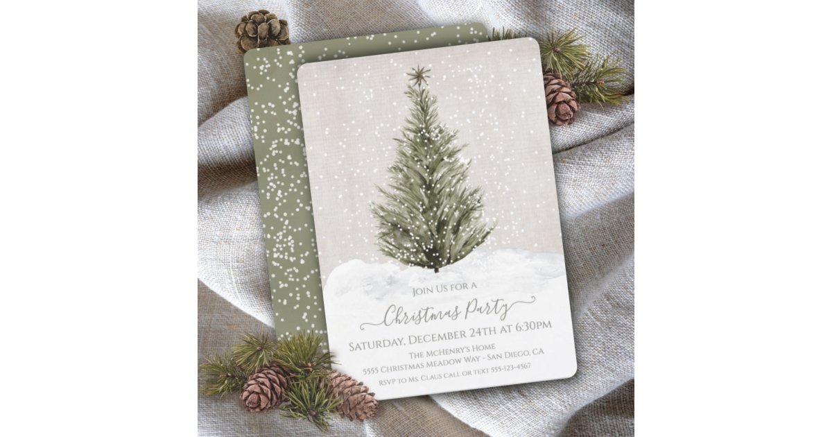 Modern Simple Boho Christmas Tree Party Invitation | Zazzle