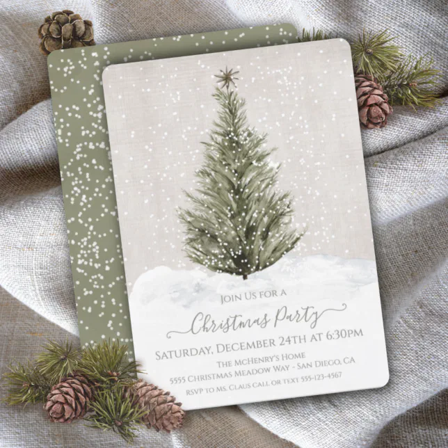 Modern Simple Boho Christmas Tree Party Invitation | Zazzle