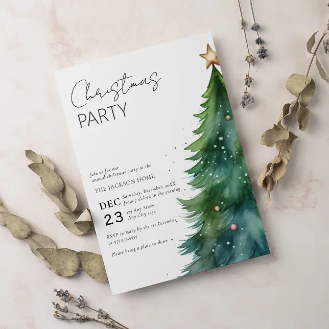 Modern Simple Boho Christmas Tree Party Invitation | Zazzle