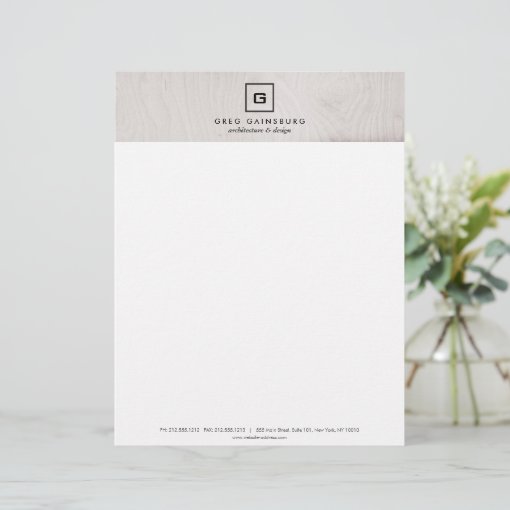 MODERN & SIMPLE BOX LOGO on GRAY WOODGRAIN Letterhead | Zazzle