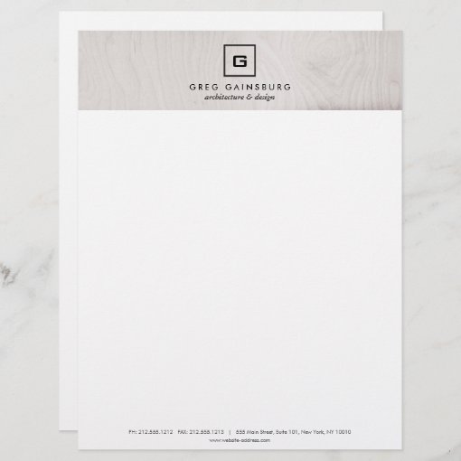 MODERN & SIMPLE BOX LOGO on GRAY WOODGRAIN Letterhead | Zazzle