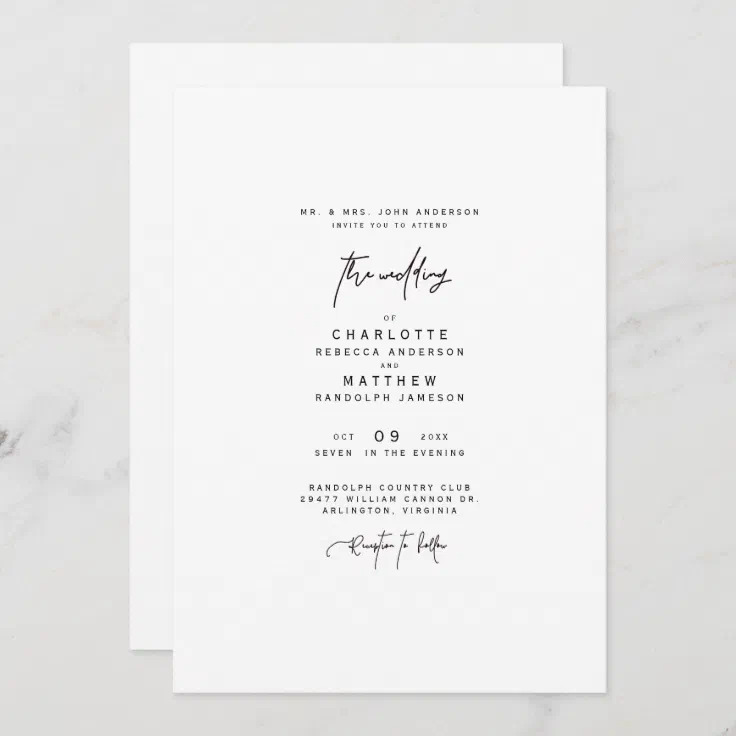 Modern Simple Bride Parents Wedding Invitation | Zazzle