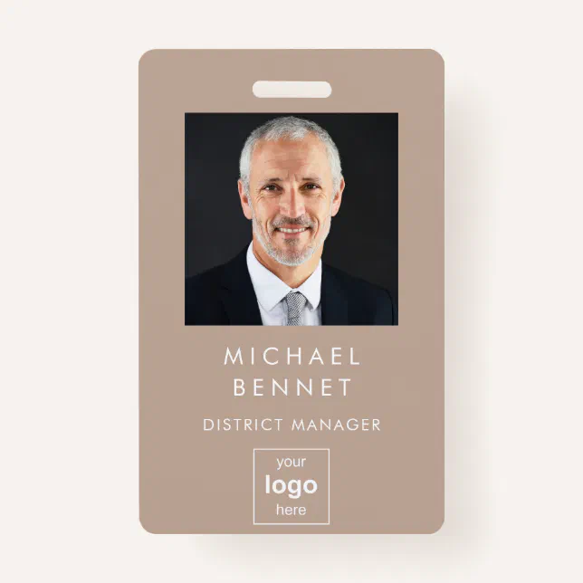 Modern Simple Brown Corporate Photo ID Badge | Zazzle