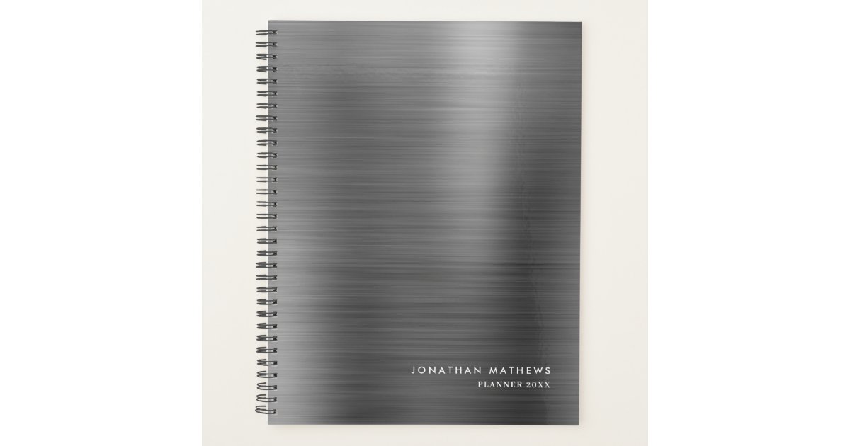 Modern Simple Brushed Metal Silver Gray Planner | Zazzle