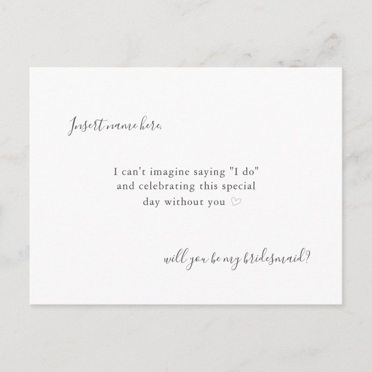 Modern Simple Calligraphy Bridesmaid Proposal Postcard | Zazzle