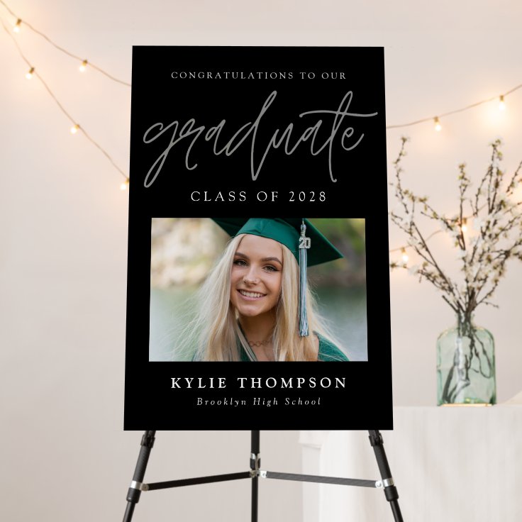 Modern Simple Calligraphy Graduation Photo Black Foam Board | Zazzle