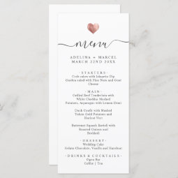 Modern Simple Calligraphy Rose Gold Heart Wedding Menu | Zazzle