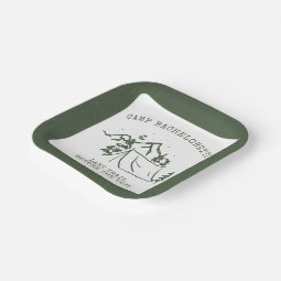 Modern Simple Camping Weekend Bachelorette Party Paper Plates | Zazzle