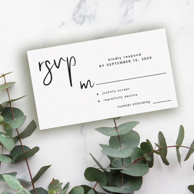 Modern simple casual script wedding rsvp note card | Zazzle
