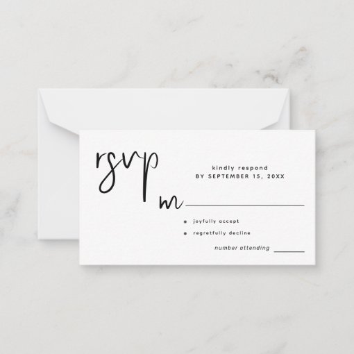 Modern simple casual script wedding rsvp note card | Zazzle
