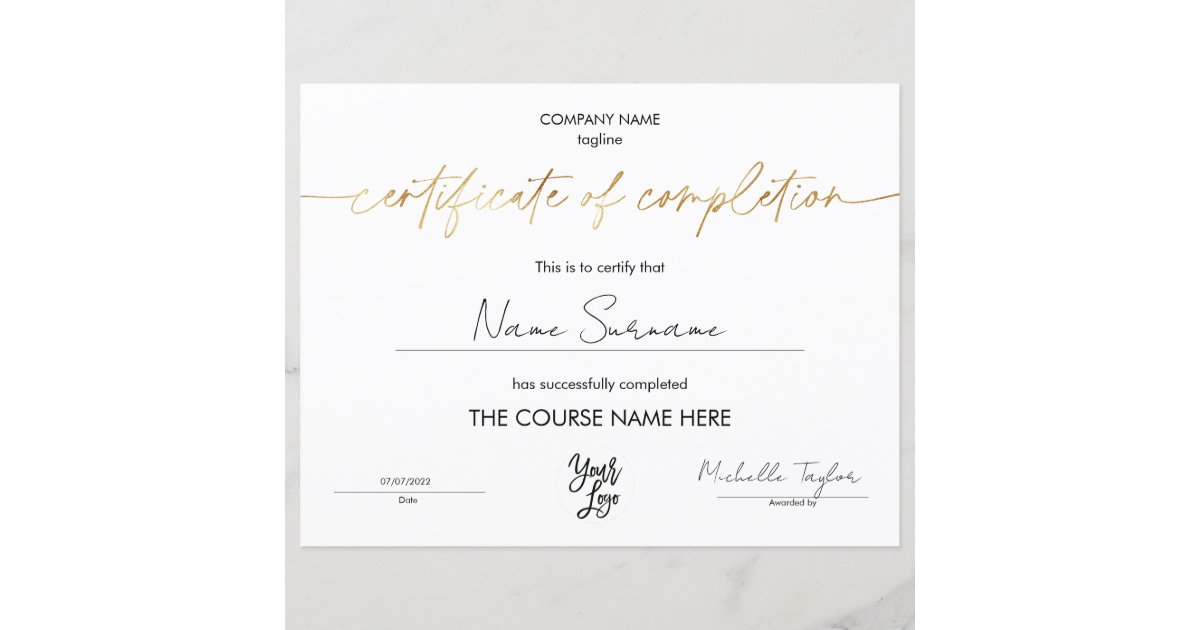 Modern Simple Certificate of Completion Add Logo | Zazzle