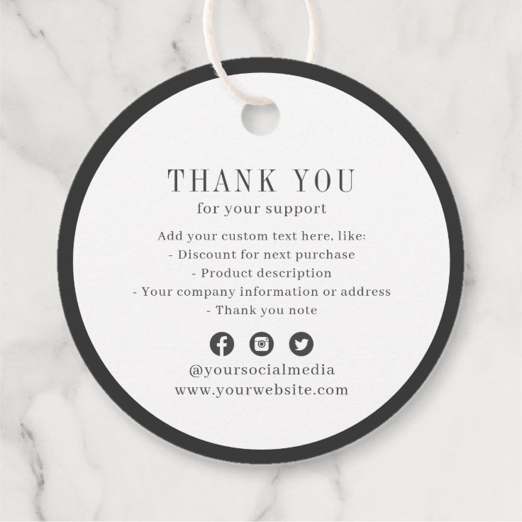 Modern simple charcoal black border company logo favor tags | Zazzle