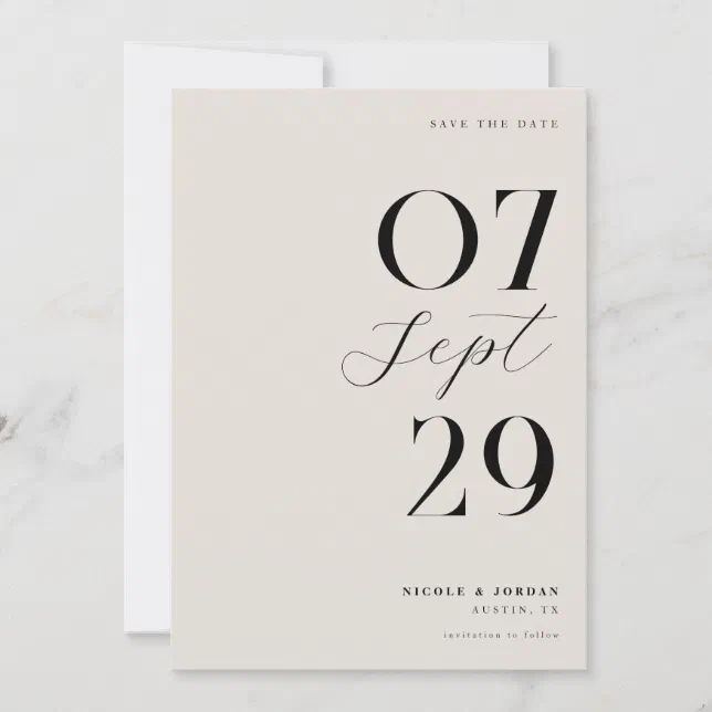 Modern Simple Chic Black and Ivory Wedding Save The Date | Zazzle
