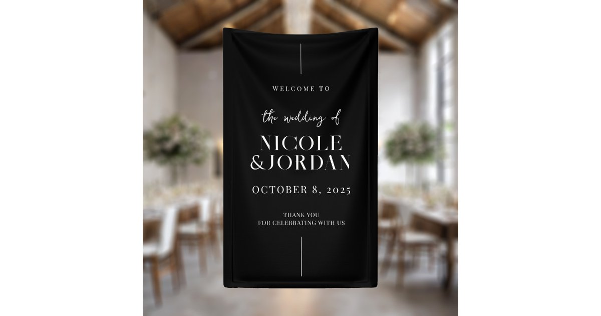Modern Simple Chic Black and White Wedding Welcome Banner | Zazzle