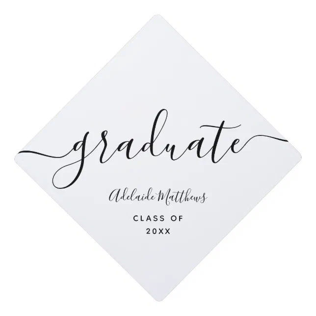 Modern Simple Chic Black White Script Personalized Graduation Cap ...