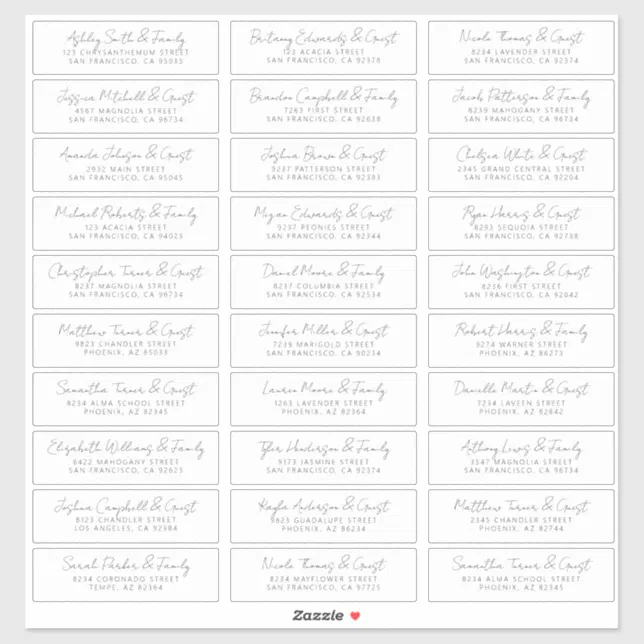 Modern Simple Chic Wedding Guest Names Address Sticker | Zazzle