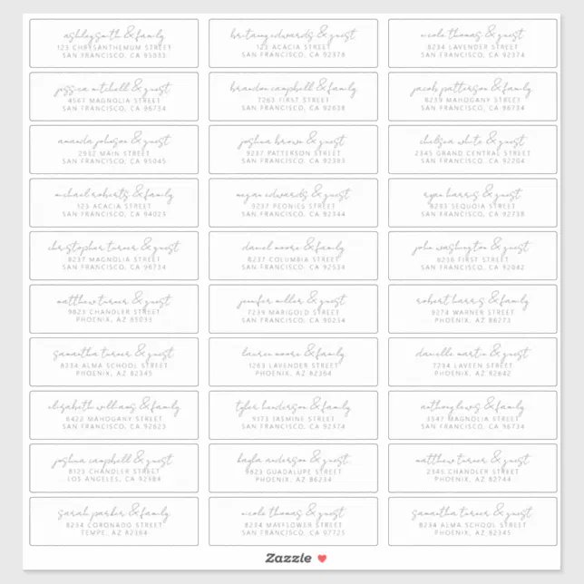 Modern Simple Chic Wedding Guest Names Address Sticker | Zazzle