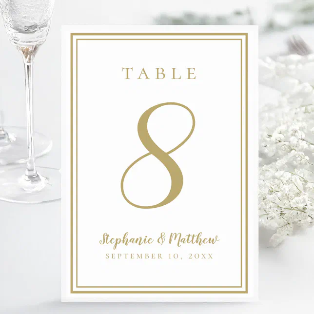 Modern Simple Classic Gold Wedding Customized Table Number | Zazzle