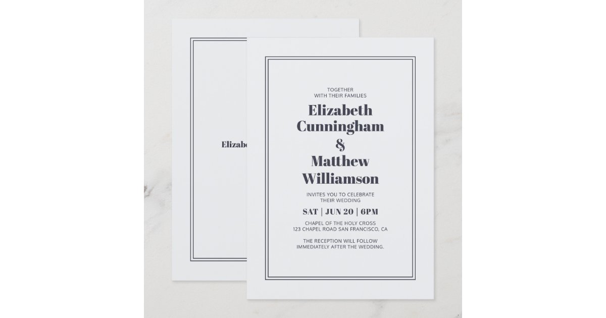 Modern Simple Classic White Wedding Invitation | Zazzle