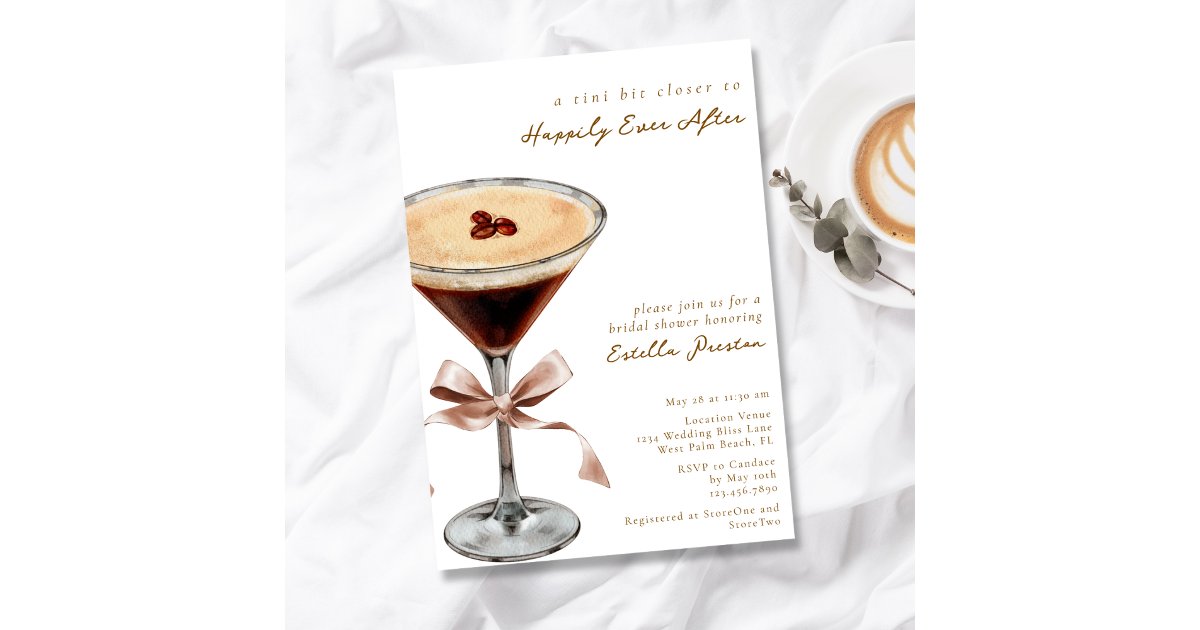 Modern Simple Cocktail Themed Mocha Bridal Shower Invitation | Zazzle