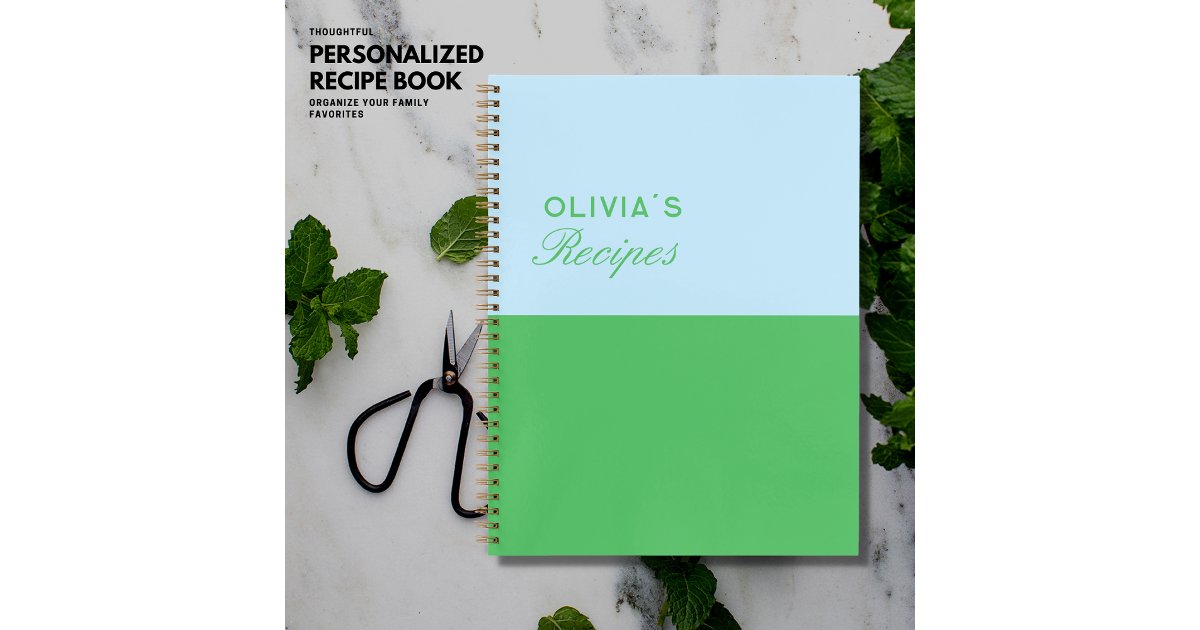 Modern Simple Colorblock Blue and Green Recipe Notebook | Zazzle