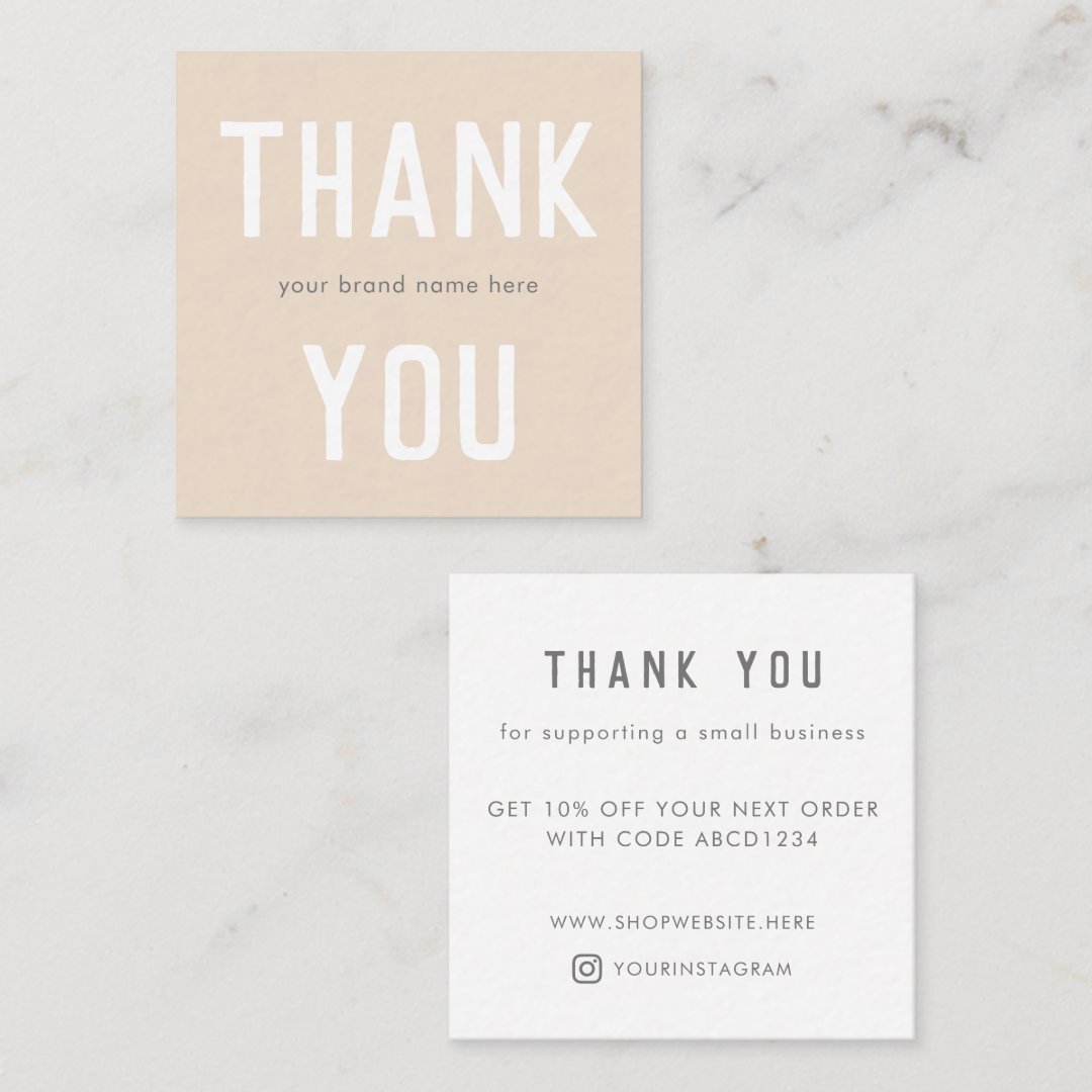 Modern Simple Cream Thank You Small Business Discount Card | Zazzle