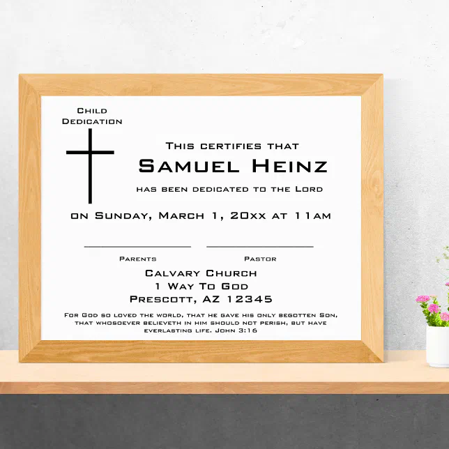 Modern Simple Cross Baby Dedication Certificate Letterhead | Zazzle