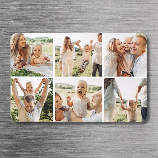 Modern Simple Custom 6 Photo Collage Magnet | Zazzle