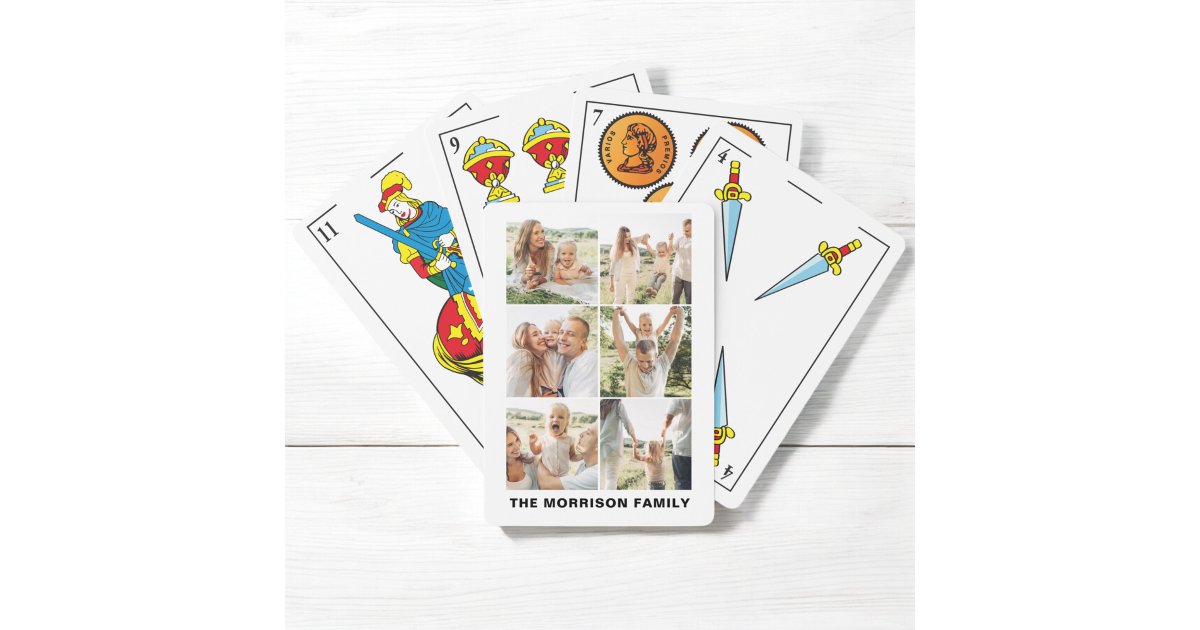 Modern Simple Custom 6 Photo Collage Spanish Playing Cards | Zazzle
