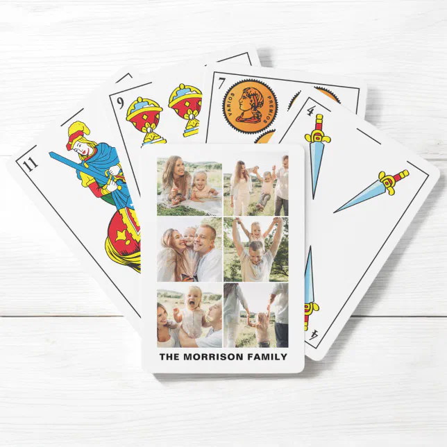 Modern Simple Custom 6 Photo Collage Spanish Playing Cards | Zazzle