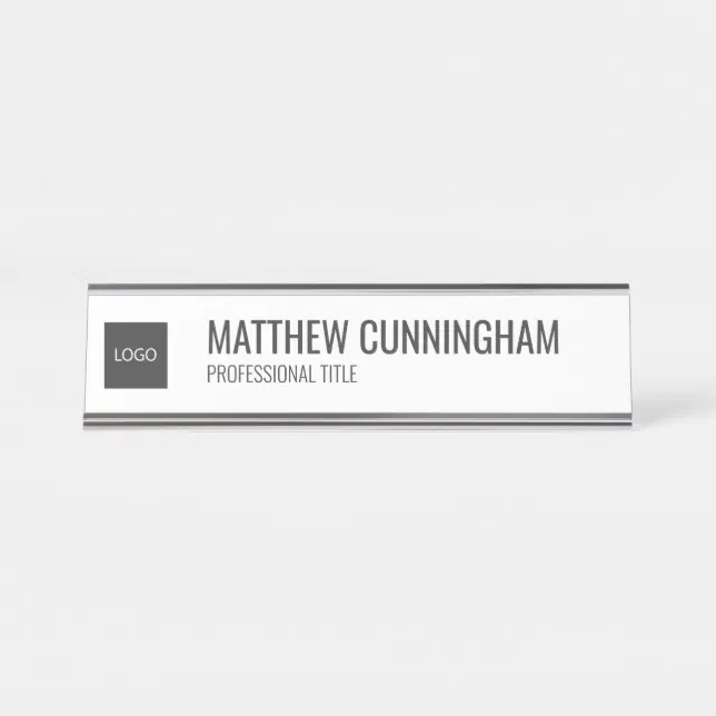 Modern Simple Custom Logo Employee Name Job Title Desk Name Plate | Zazzle