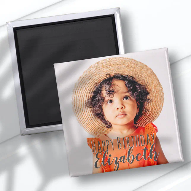 Modern Simple Custom Photo Birthday Greeting Magnet | Zazzle