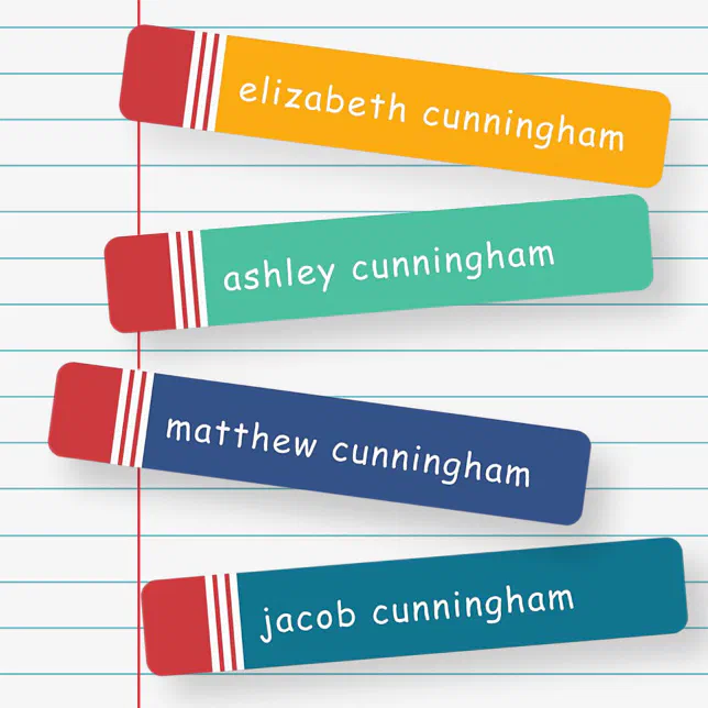 Modern Simple Cute Fun Playful Pencils Names Kids' Labels | Zazzle