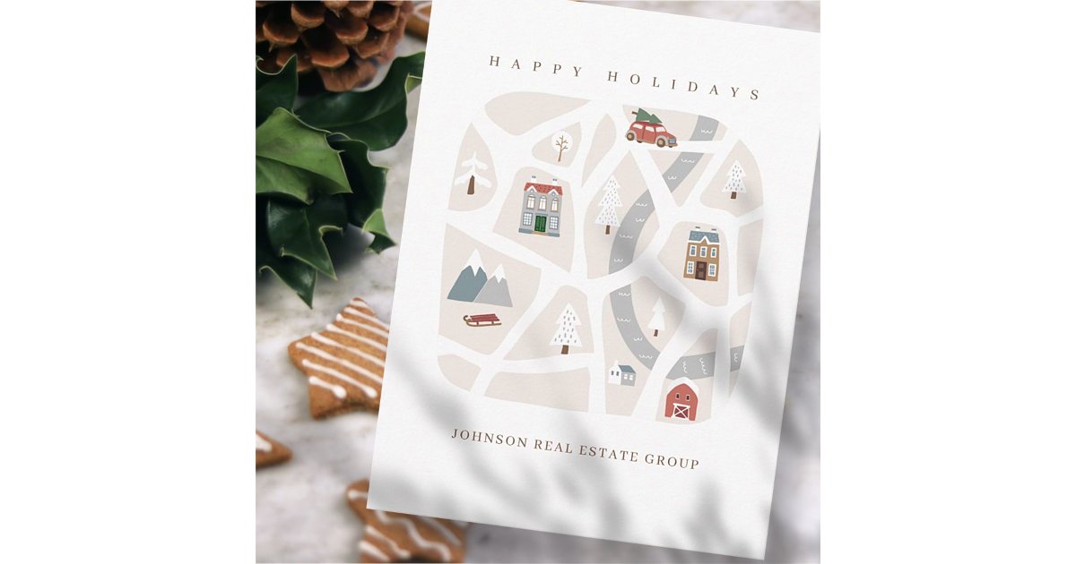 Modern Simple Cute Winter Town Map Holiday Postcard | Zazzle