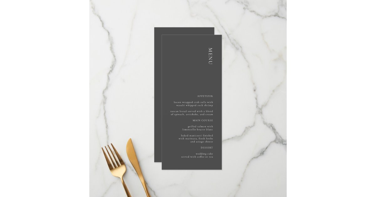 Modern Simple Dark Grey Wedding Menu | Zazzle