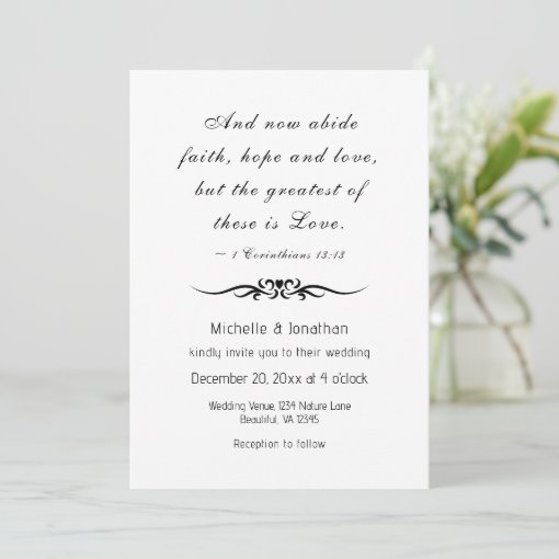 Modern Simple Design Bible Verse Christian Wedding Invitation | Zazzle