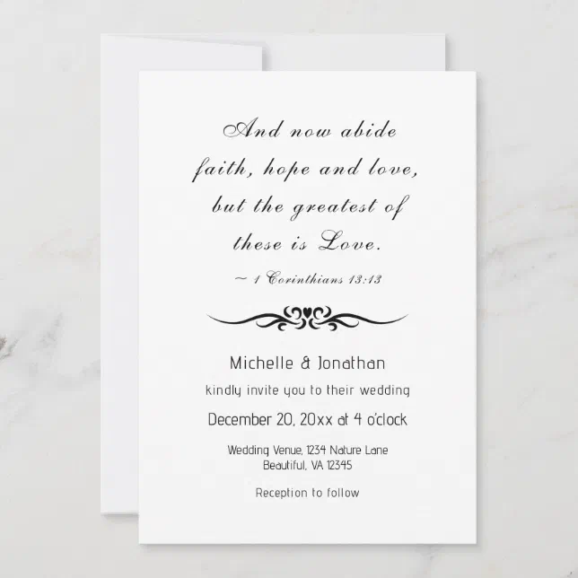 Modern Simple Design Bible Verse Christian Wedding Invitation | Zazzle