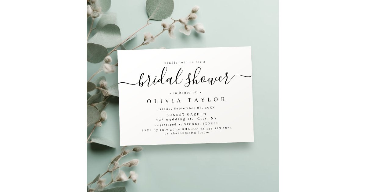 Modern simple elegant script bridal shower invitation | Zazzle