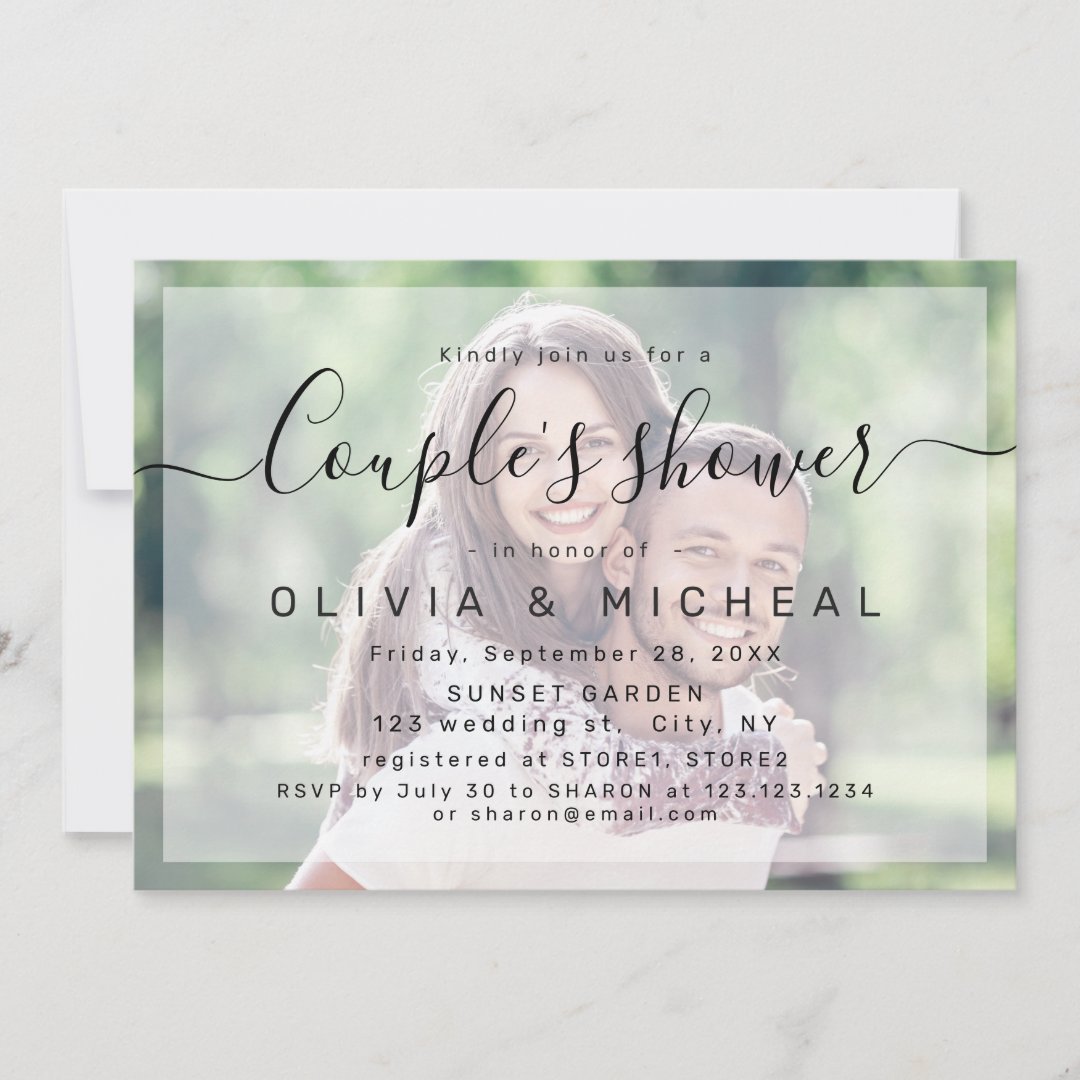 Modern simple elegant script photo couples shower invitation | Zazzle