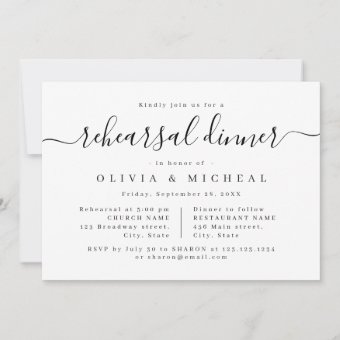 Modern simple elegant script rehearsal dinner invitation | Zazzle