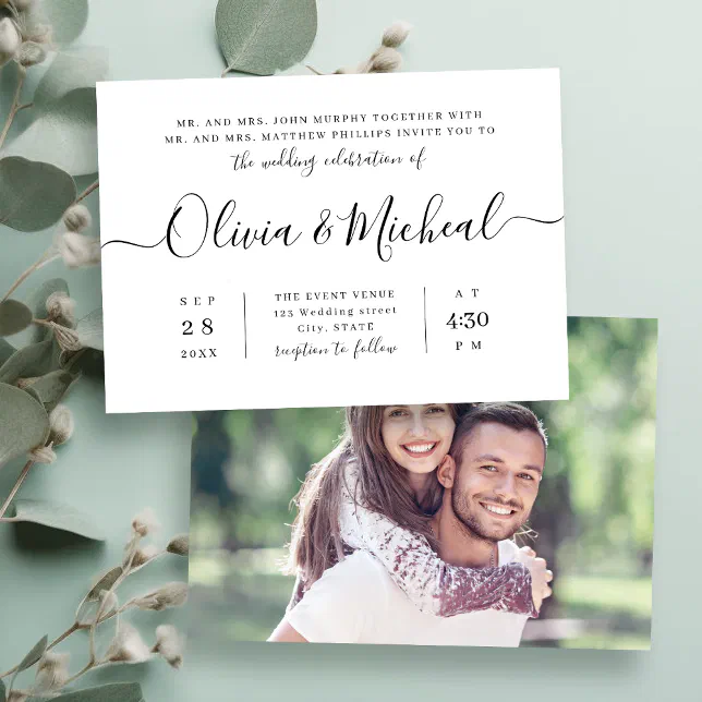 Modern simple elegant script wedding invitation | Zazzle